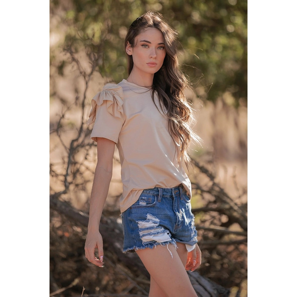 Anya Ruffle Top in Oatmeal – Sunday Sparks Clothing Co.
